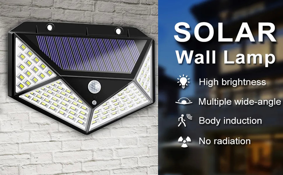Outdoor Solar Powered LED Light 100LED ABS 1200Mah Lithium 18650 Solar ...